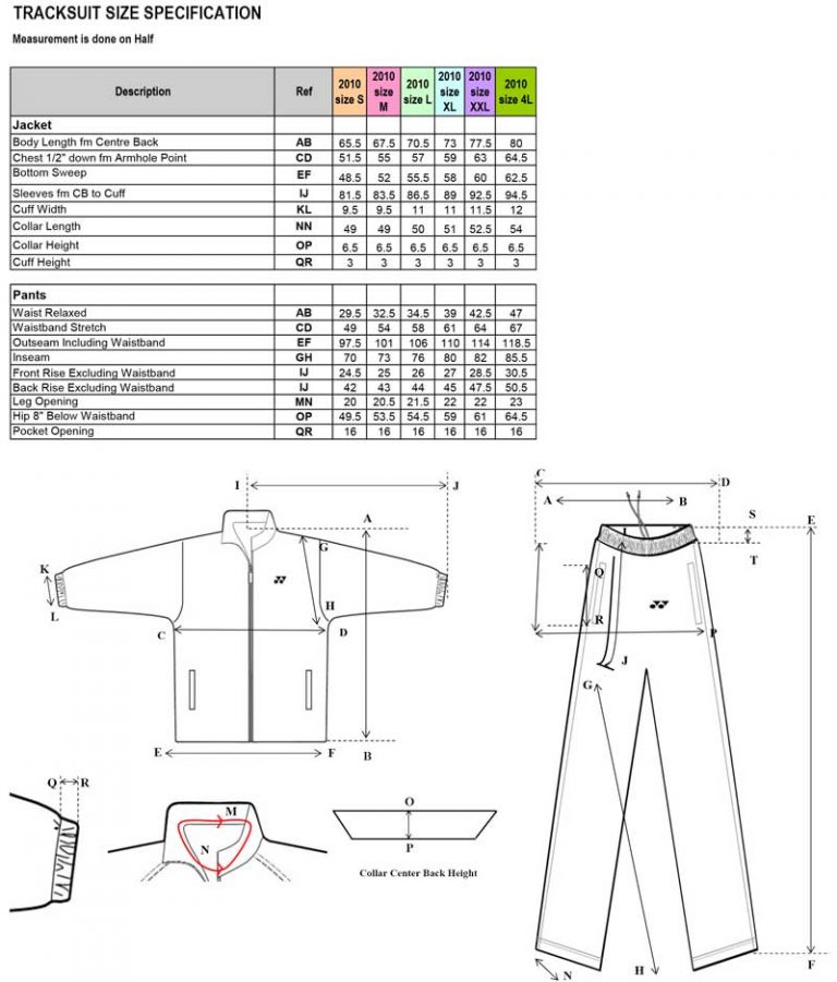 Tracksuit size chart - Singapore National Paralympic Council